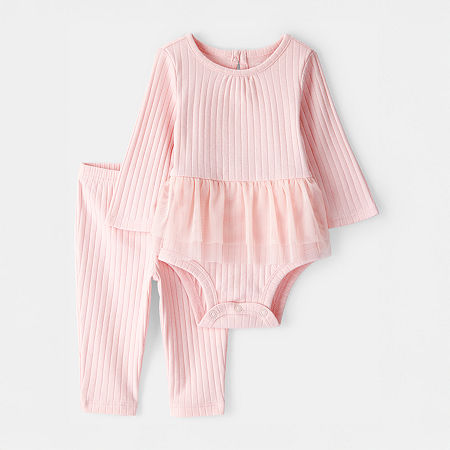 Carters Baby Girls Ribbed Tutu Bodysuit & Pants  2 Piece Set - Pink