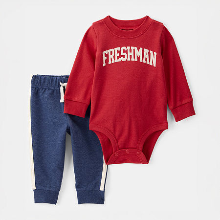 Carters Baby Boys Freshman Long-Sleeve Bodysuit & Pull-On Pants  2 Piece Set - Red