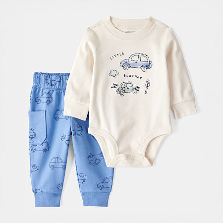 Carters Baby Boys Cotton Cars Little Brother Long-Sleeve Bodysuit & Pants  2 Piece Set - Blue