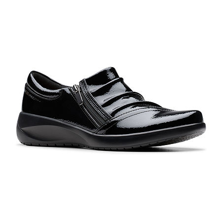 Clarks Womens Kaetlyn Mila Round Toe Flats - Black Crinkle Patent