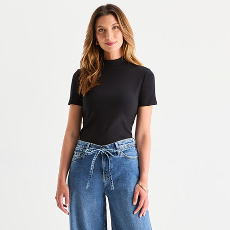 Click here for a.n.a Womens Mock Neck Short Sleeve T-Shirt  Petit... prices