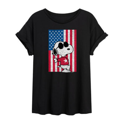 Peanuts Snoopy Cool Joe Flag Tee Womens Crew Neck Short Sleeve ...