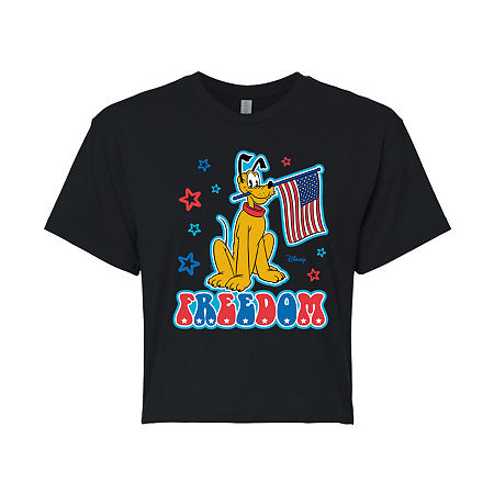 Click here for Disney Freedom Cropped Womens Crew Neck Short Slee... prices
