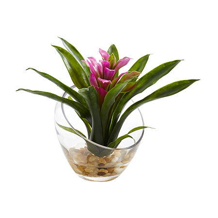 Nearly Natural 8 Tropical Bromeliad in Angled Vase Artificial Arrangement - Purple