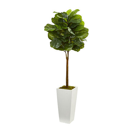 Click here for 4 Fiddle Leaf Artificial Tree in White Tower Plant... prices