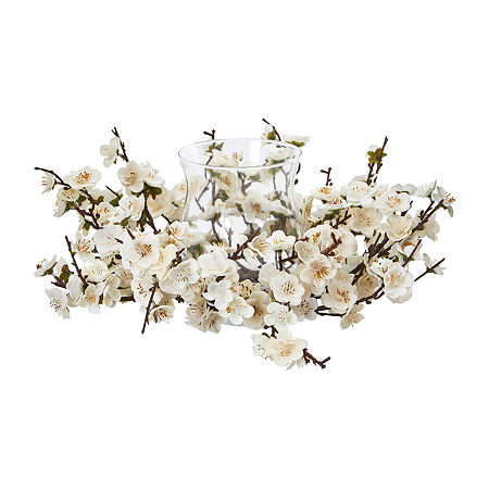 Nearly Natural Plum Blossom Candelabrum - White