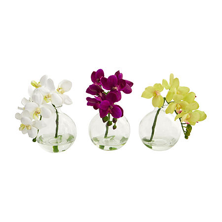 Nearly Natural 9 Phalaenopsis Orchid Artificial Arrangement in Glass Vase  Set of 3 - Multi