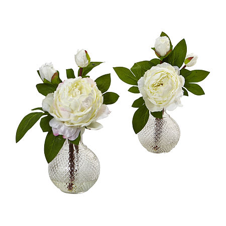 Click here for Nearly Natural 11â Peony With Vase (Set Of 2) Ar... prices