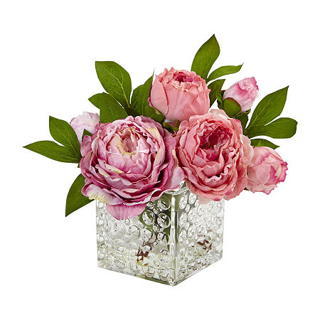 Click here for Nearly Natural Peony In Glass Vase Artificial Flow... prices