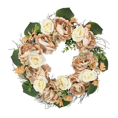 Click here for Northlight 22in Peach And White Fall Wreath  One S... prices