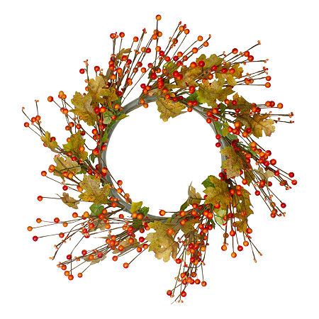 Orange Berries and Yellow Leaves Fall Harvest Artificial Wreath 22 - Yellow