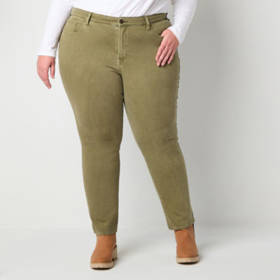 a.n.a Plus Womens High Rise Straight Leg Jean, Color: Dusky Green ...