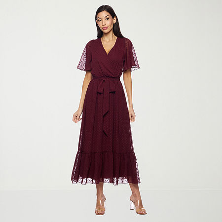 Premier Amour Womens Short Sleeve Midi Fit + Flare Dress  6  Red