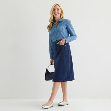 Click here for St. Johns Bay Womens Midi A-Line Skirt  10  Blue prices