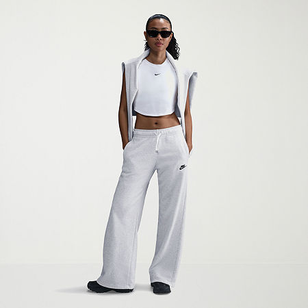 Nike Womens Sportswear Club Fleece Mid-Rise Wide-Leg Sweatpants - Birch Heather/black