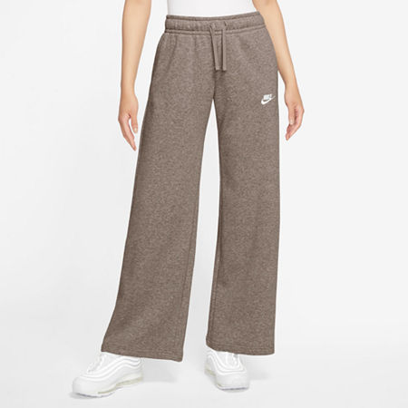 Nike Club Womens Comfort Waistband Drawstring Waist Wide Leg Mid Rise Fleece Sweatpant  Medium  Brown