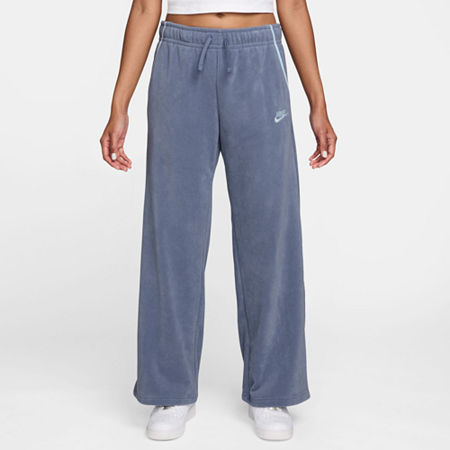Nike Womens Sportswear Club Mid-Rise Wide-Leg Pants - World Indigo/Celestine Blue