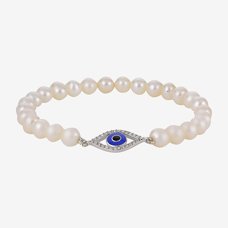 Click here for Cultured Freshwater Pearl Evil Eye Stretch Bracele... prices