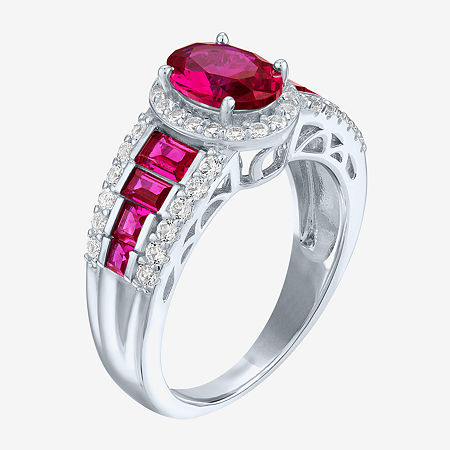 Click here for Womens Lab Created Red Ruby Sterling Silver Halo S... prices