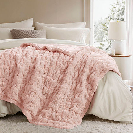 Madison Park Ruched Reversible Faux-Fur Throw  50 x 60 - Blush