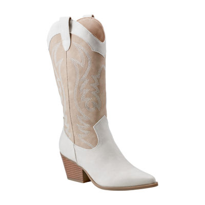 Indigo Rd. Womens Alleycat Stacked Heel Cowboy Boots, Color: White-tan ...
