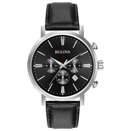 Click here for Bulova Mens Chronograph Black Leather Strap Watch... prices