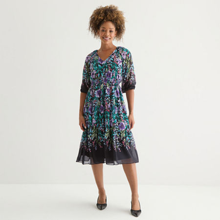 Click here for Danny & Nicole Womens 3/4 Sleeve Floral Midi Fit +... prices