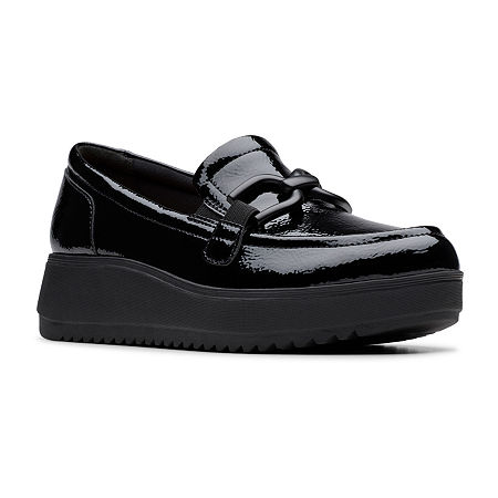 Clarks Womens Zylah Top Slip-On Loafers - Black Crinkle Patent