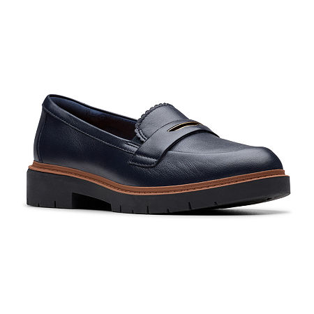 Clarks Womens Westlynn Glow Slip-On Loafers - Navy Leather