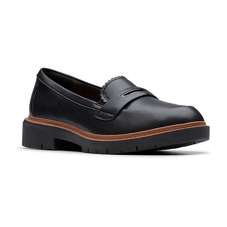 Clarks Womens Westlynn Glow Slip-On Loafers - Black Leather