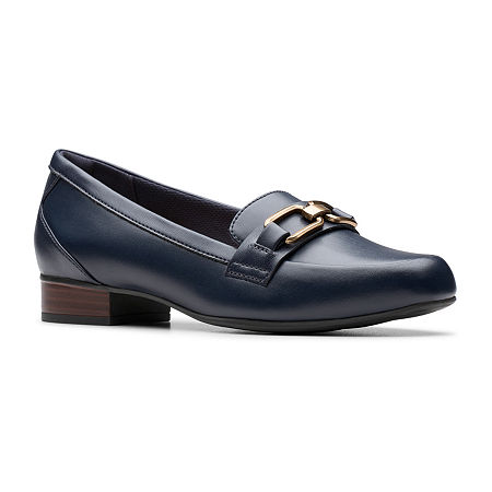 Clarks Womens Juliet Echo Slip-On Loafers - Navy Leather