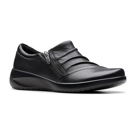 Clarks Womens Kaetlyn Mila Round Toe Flats - Black Leather