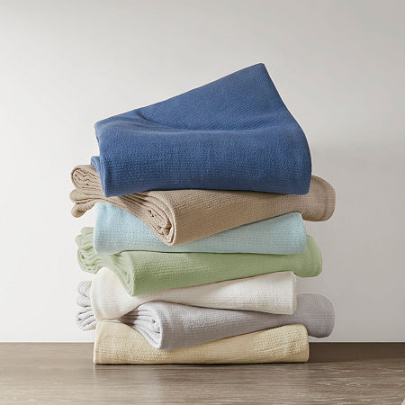 Madison Park Freshspun Basketweave Cotton Blanket  King - Green