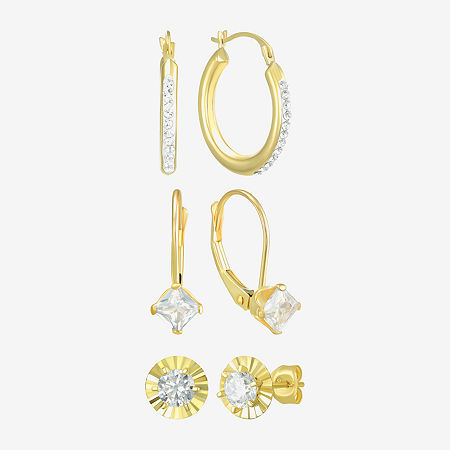 Click here for Womens Cubic Zirconia 10K Gold Round 3 Pair Earrin... prices