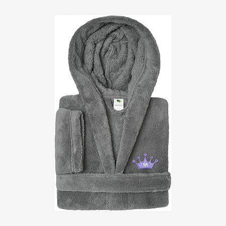 Linum Home Kids Crown Super Plush Double Brushed Hooded Bathrobe - Grey/Purple