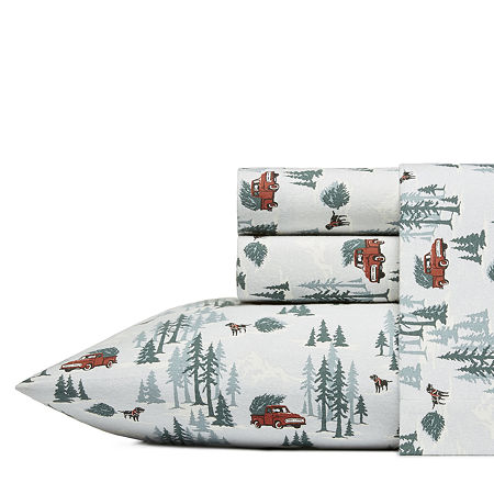 Eddie Bauer Printed Cotton Flannel 4-Pc. Sheet Set  Full - Tree Farm