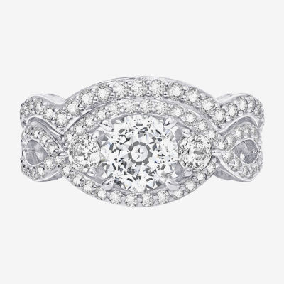 Diamonart® Cubic Zirconia Sterling Silver 3-Stone Bridal Ring Set ...