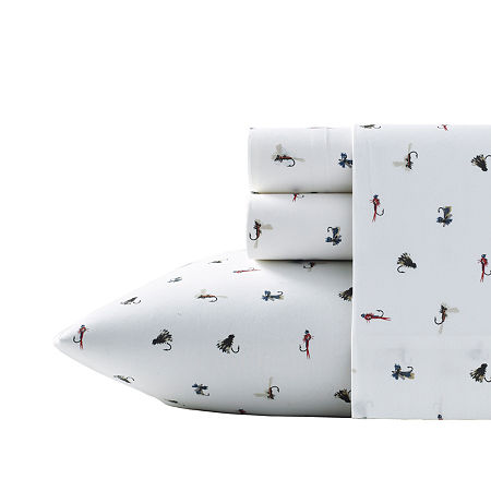 Eddie Bauer Printed 100 Cotton Percale 4-Pc. Sheet Set  King - Fishing Flies