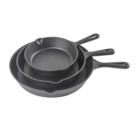 Cast Iron 3-Piece Skillet 1 Set - Black