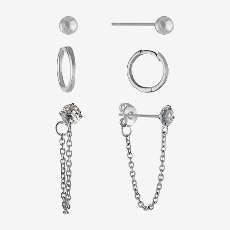 Click here for Silver Reflections Womens 3 Pair Earring Set  One... prices