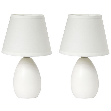 Simple Designs Mini Egg Oval Ceramic Table Lamp 2 Pack Set - Off-white