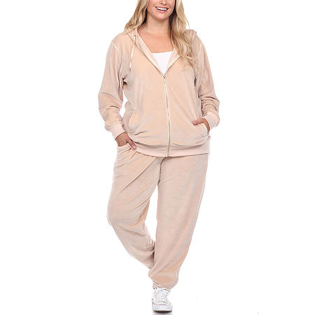 Click here for Plus Size White Mark Two Piece Velour Tracksuit Se... prices