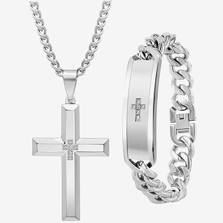 Click here for Mens 1/10 CT. T.W. Natural White Diamond Stainless... prices