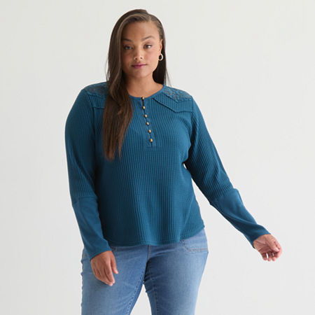 Click here for Frye and Co. Womens Plus Henley Shirt  1x  Blue prices
