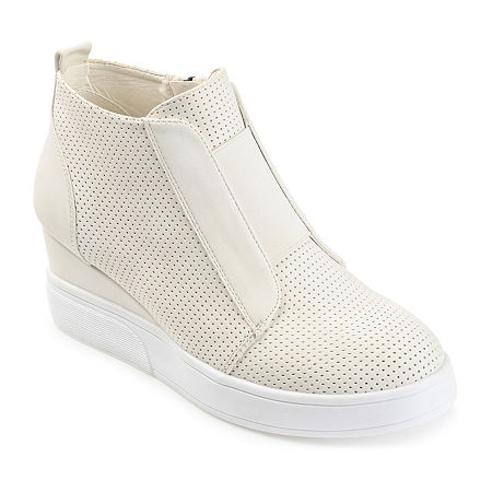 Journee Collection Womens Clara Wedge Sneaker  6 1/2 Medium  Beige