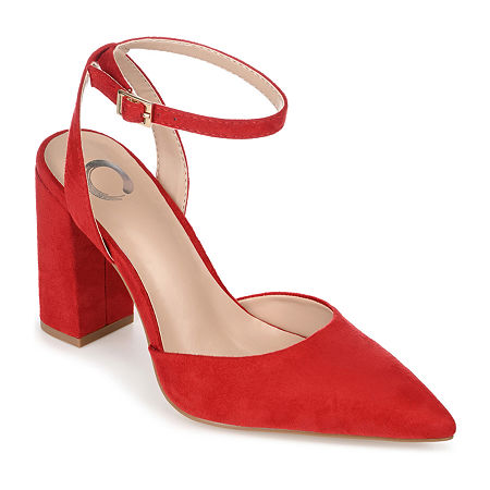 Journee Collection Tyyra Womens Pointed Closed Toe Block Heel Pumps  6 1/2 Medium  Red