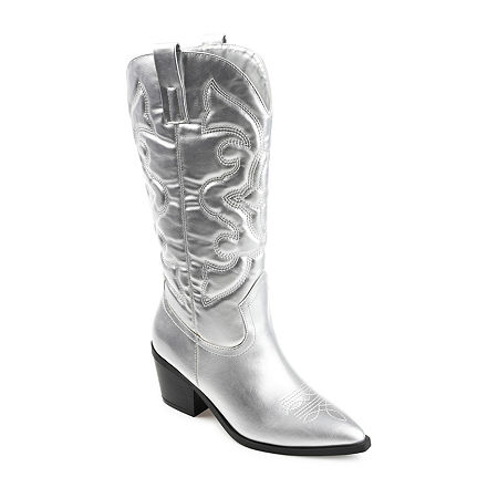 Journee Collection Womens Chantry Mid Shaft Western Boots - Silver