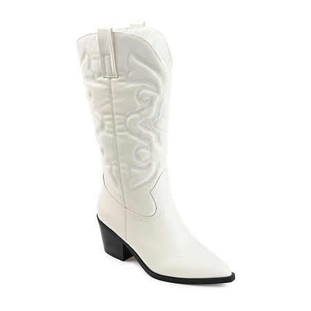 Journee Collection Womens Chantry Mid Shaft Western Boots - White