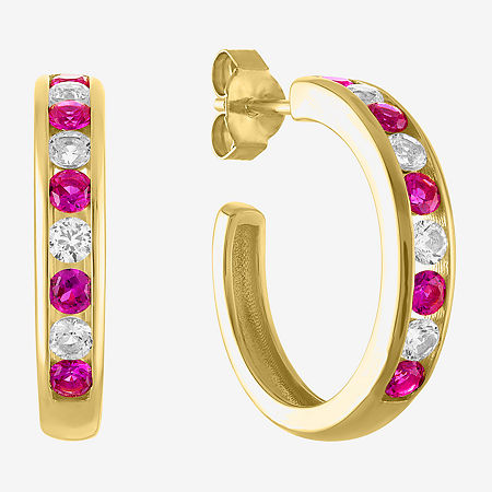 Click here for Lab Created Gemstone 14K Gold Over Silver 20mm Hoo... prices