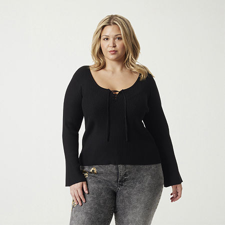 Click here for JS Jessica Simpson Plus Womens Split Tie Neck Long... prices